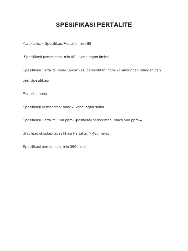 Spesifikasi Pertalite PDF | PDF