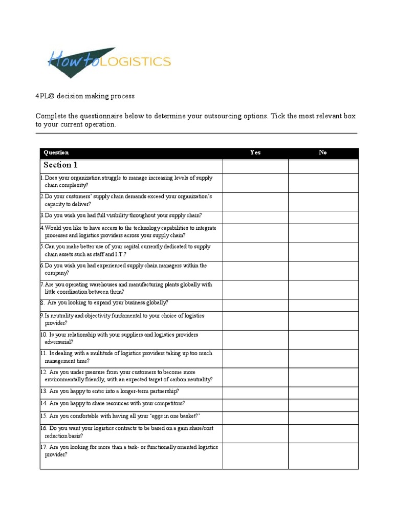 4PL Decision Matrix | PDF | Supply Chain | Logistics