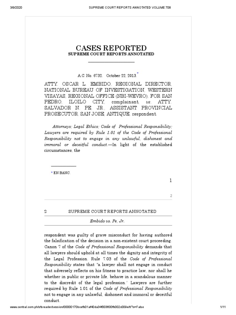 Cases Reported: Supreme Court Reports Annotated | PDF | Disbarment | Lawyer