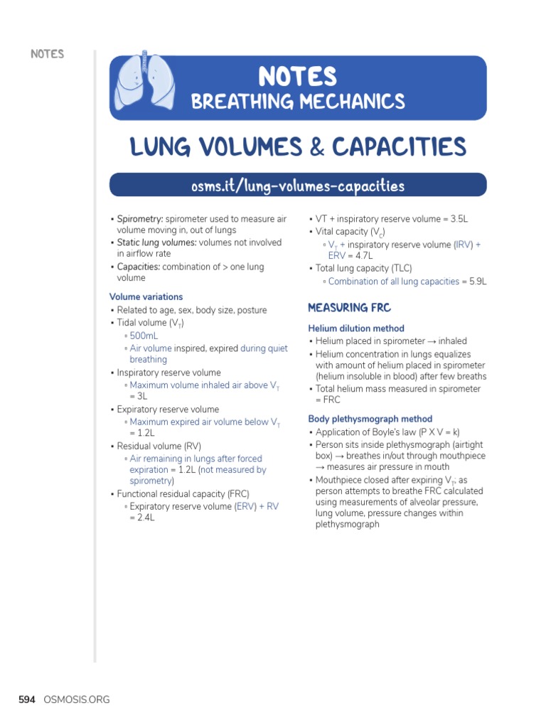 Lung Volumes & Capacities: Notes | PDF | Respiratory Tract | Breathing