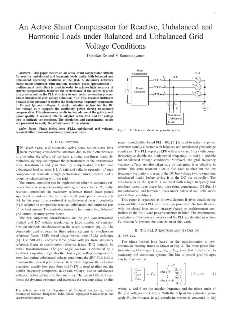 Active Shunt Compensator for Unbalanced Loads | PDF | Electrical Grid ...