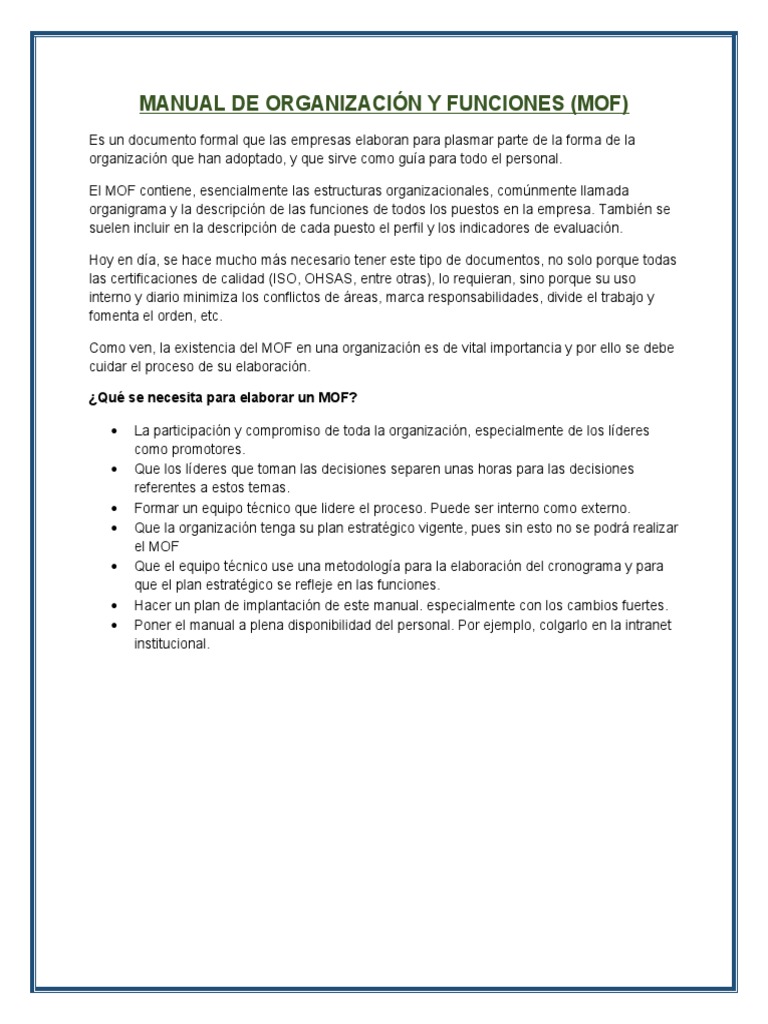 Mof y Rof | PDF | Regulación | Institución