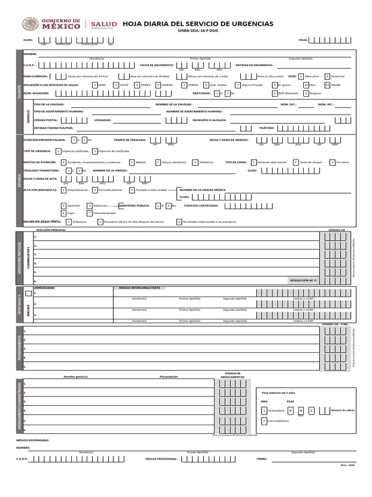Formato Urgencias 2020 | PDF | Cuidado de la salud | Especialidades Medicas