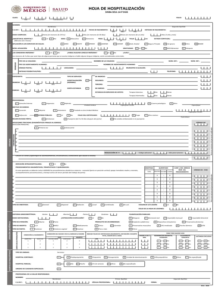 Hoja De Hospitalización: Sinba-Seul-14-P Dgis | Parto | Aborto