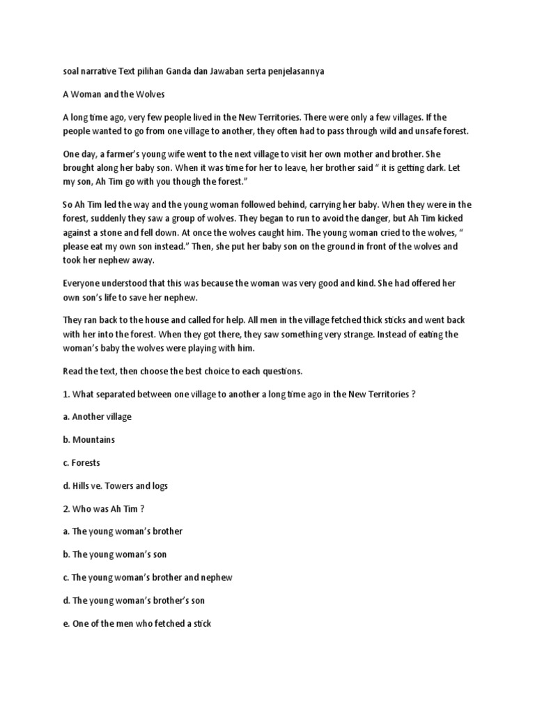 Soal Narrative Text Pilihan Ganda Dan Jawaban Serta Penjelasannya | PDF ...
