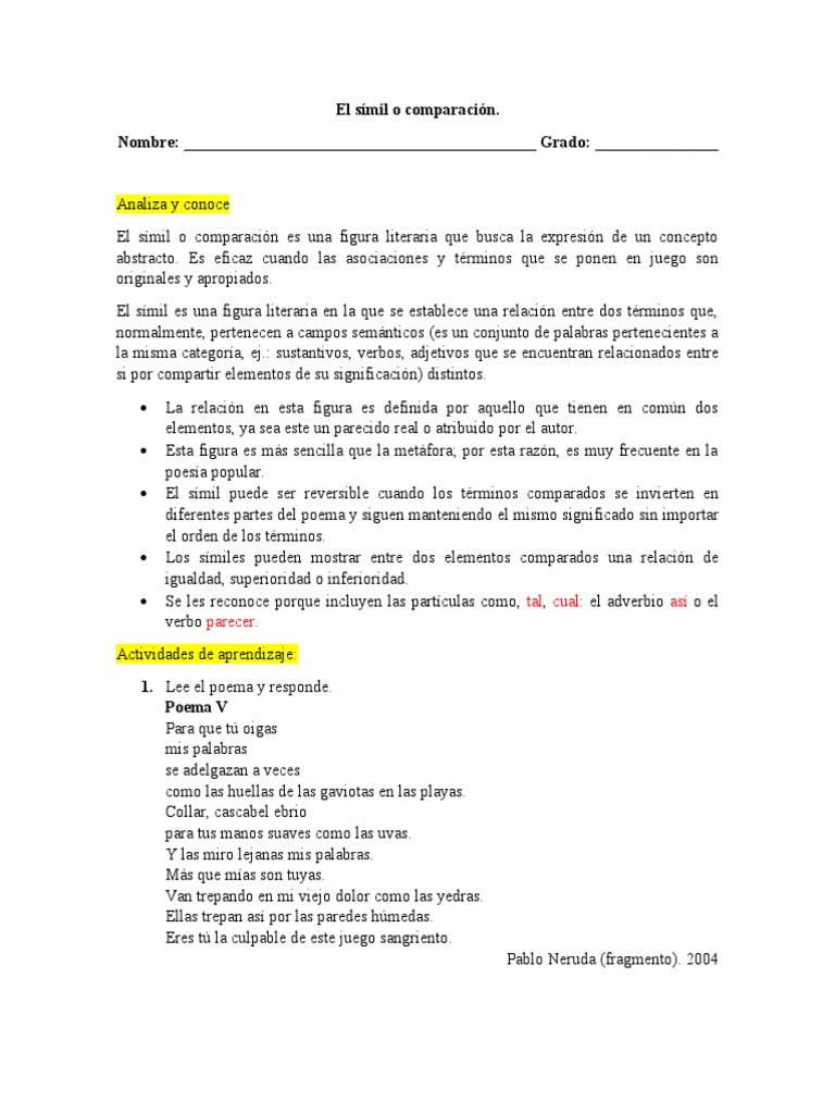 El Símil o Comparación 9 | PDF | Metáfora | Poesía