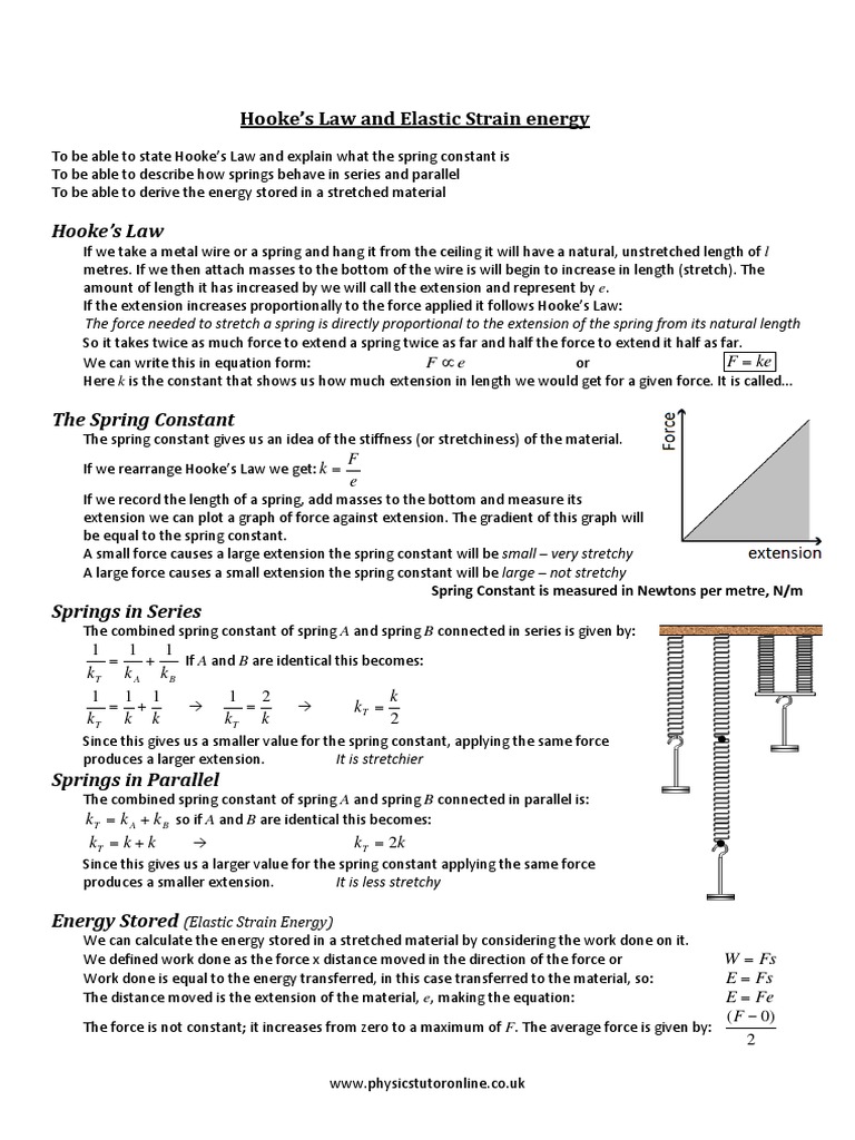 Hookes Law and Strain Energy NOTES PDF | PDF | Force | Physical Quantities