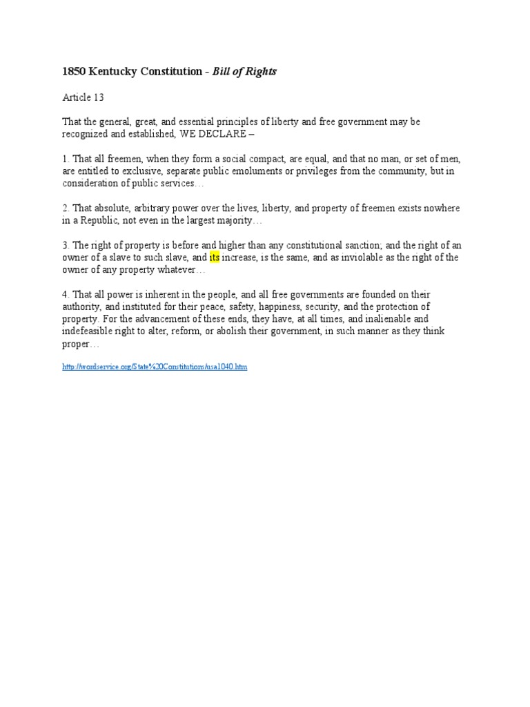 Kentucky Constitution: Bill of Rights | PDF