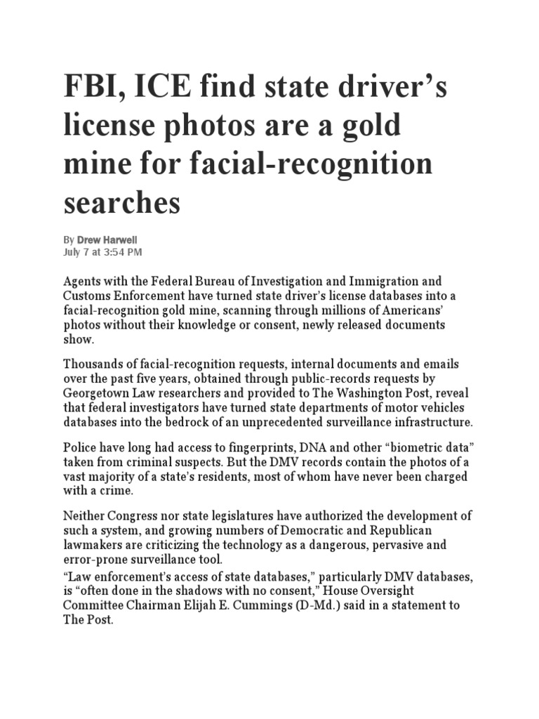 FBI, ICE Find State Driver's License Photos Are A Gold Mine For Facial ...