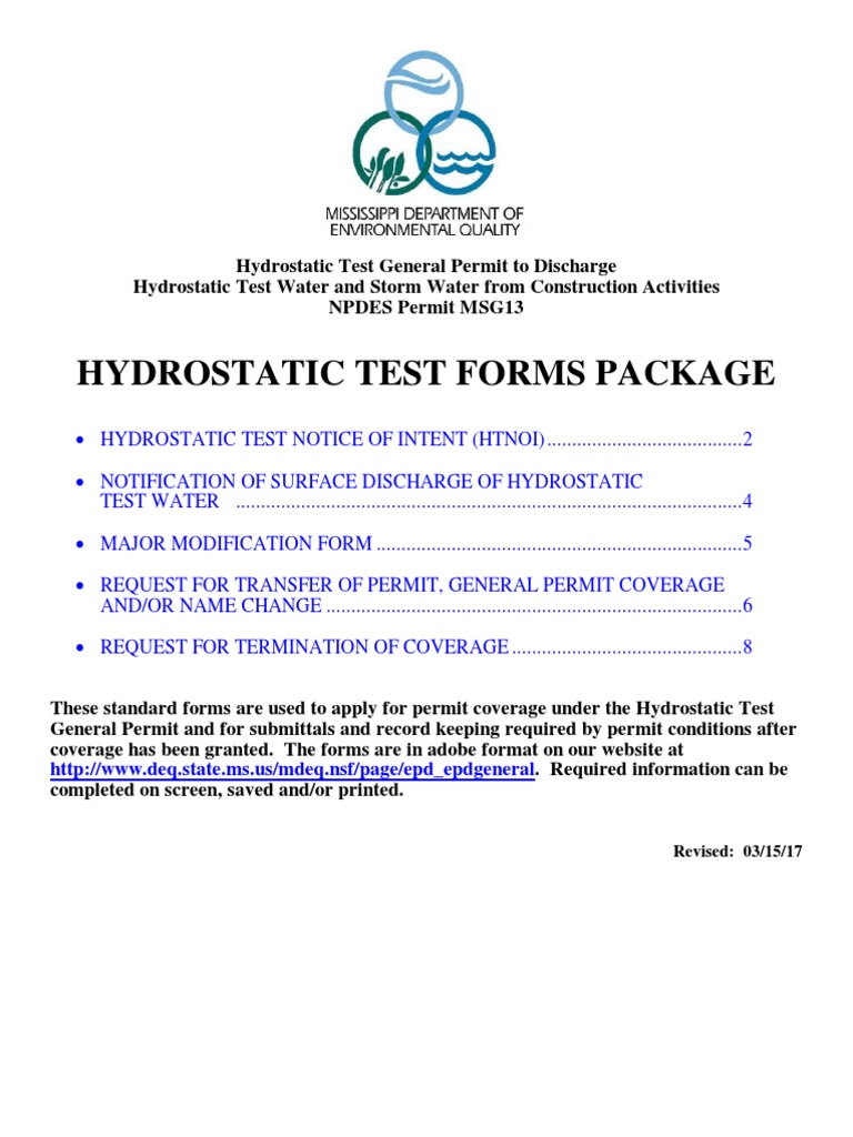 Hydrostatic Test Forms Package: Revised: 03/15/17 | PDF | Clean Water ...