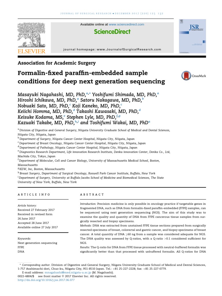 Formalin-Fixed Paraffin-Embedded Sample Conditions For Deep Next Generation Sequencing | PDF ...