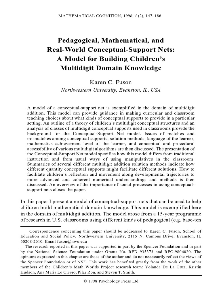 Pedagogical, Mathematical, and Real-World Conceptual-Support Nets: A Model For Building Children ...