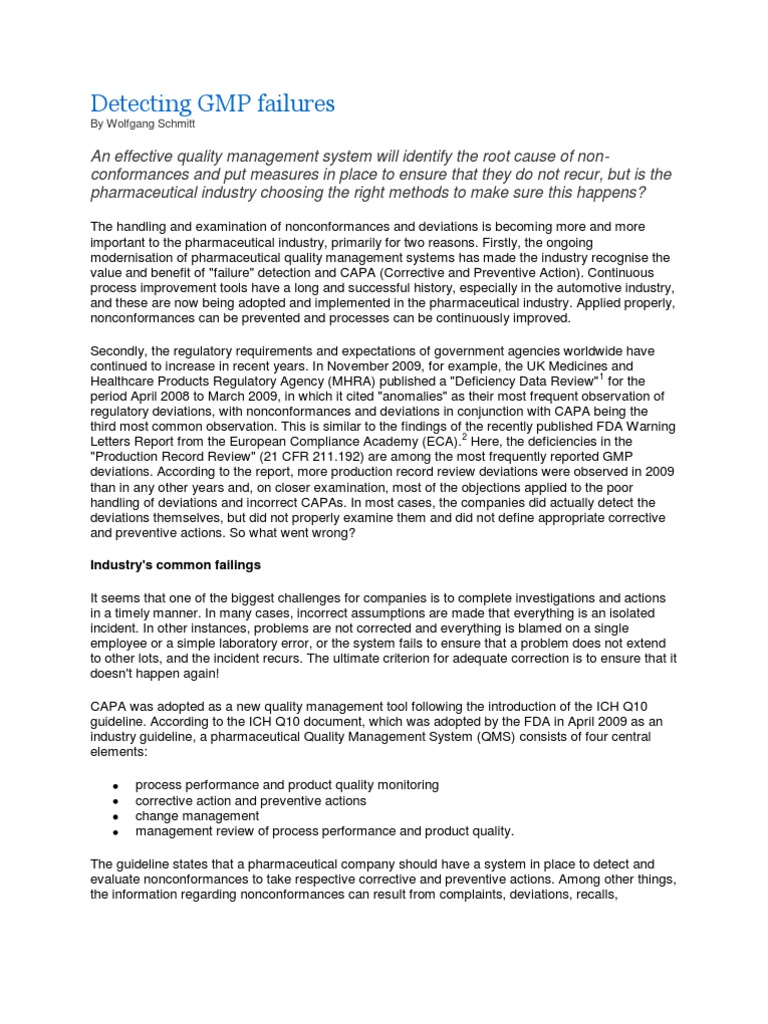 Detecting GMP Failures | Quality Management System | Technology