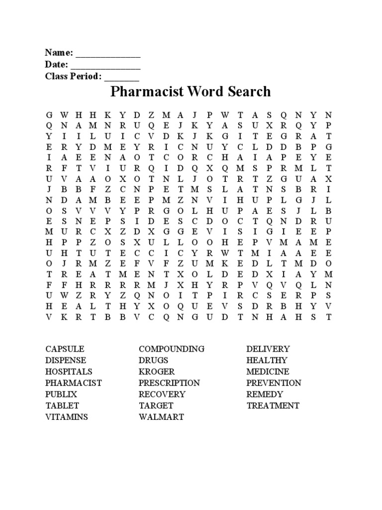 Pharmacist Word Search Puzzle | PDF | Wellness