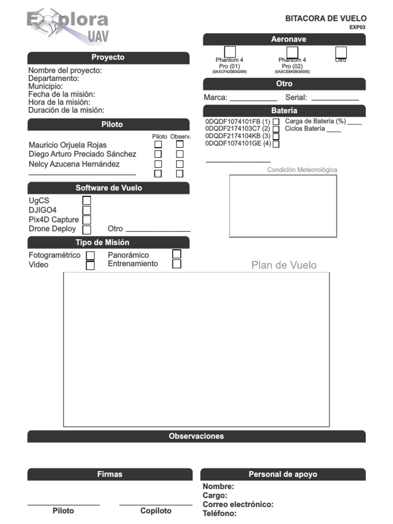 Exp03 Bitacora de Vuelo2018 - FORM | PDF
