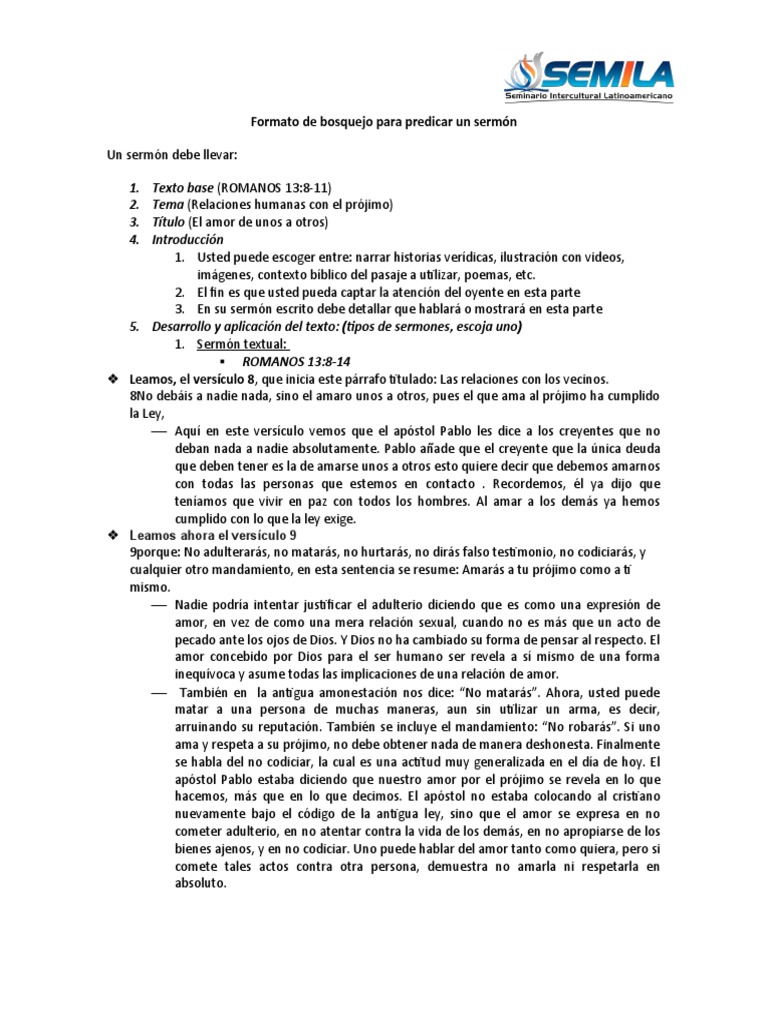 Formato de Bosquejo para Predicar Un Sermón | PDF | Epístola a los ...