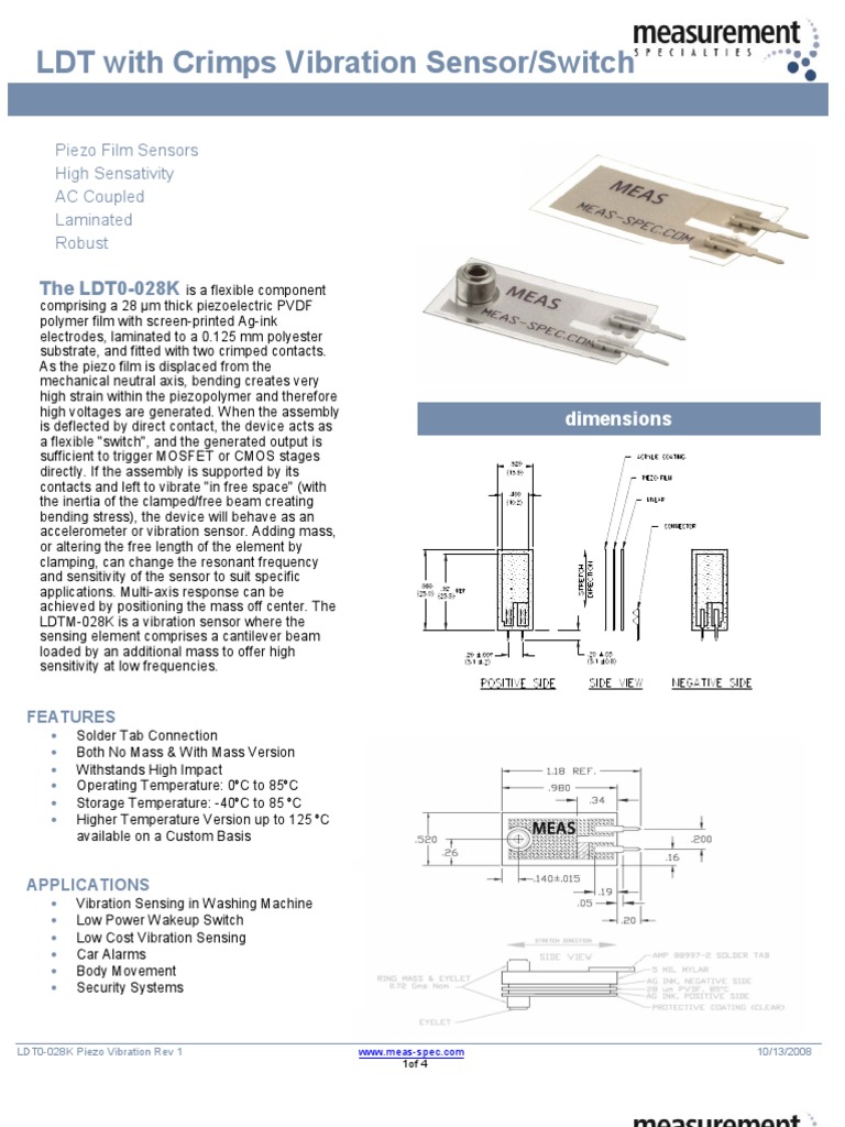 LDT With Crimps Vibration Sensor/Switch | PDF | Piezoelectricity | Sensor