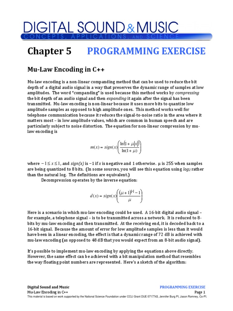 Programming Exercise: Mu-Law Encoding in C++ | PDF | Sampling (Signal ...