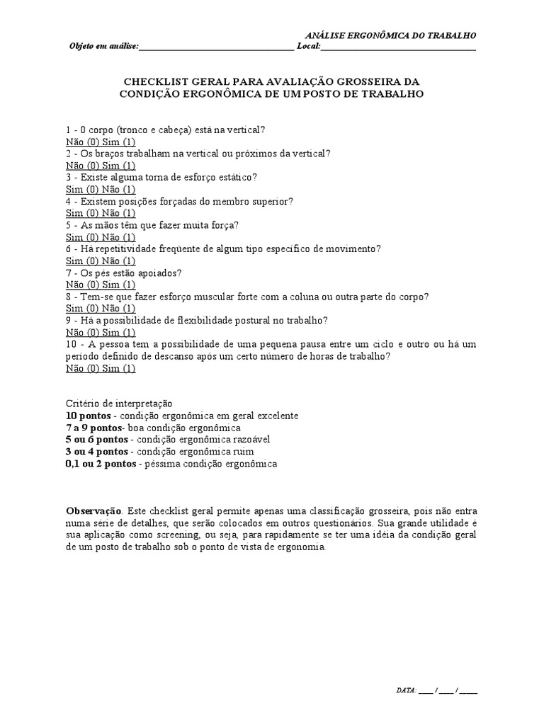 Aet - Check List | PDF | Fatores humanos e Ergonomia | Tempo