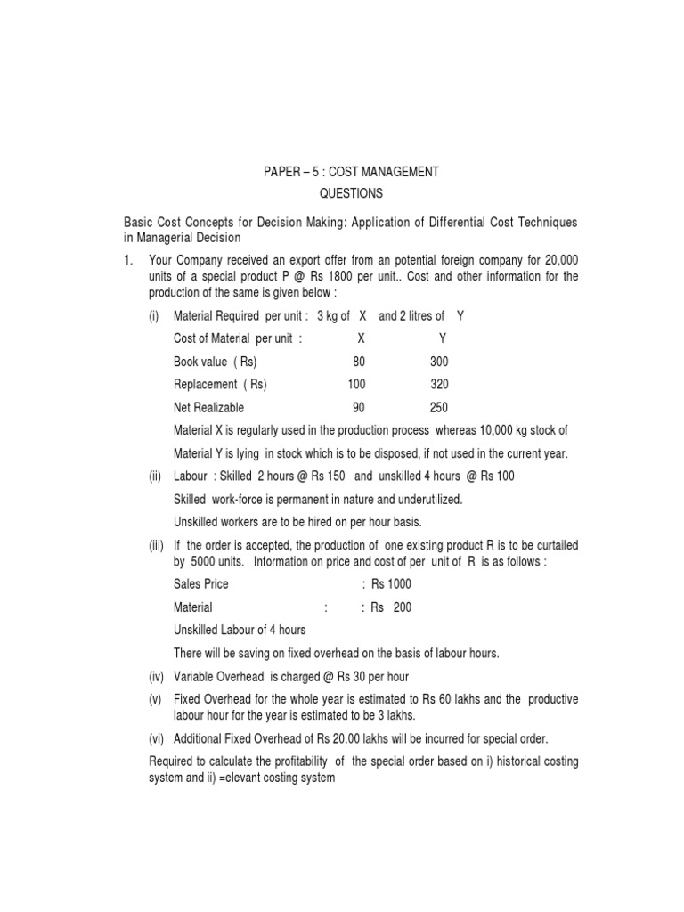 Paper - 5: Cost Management Questions Basic Cost Concepts For Decision ...