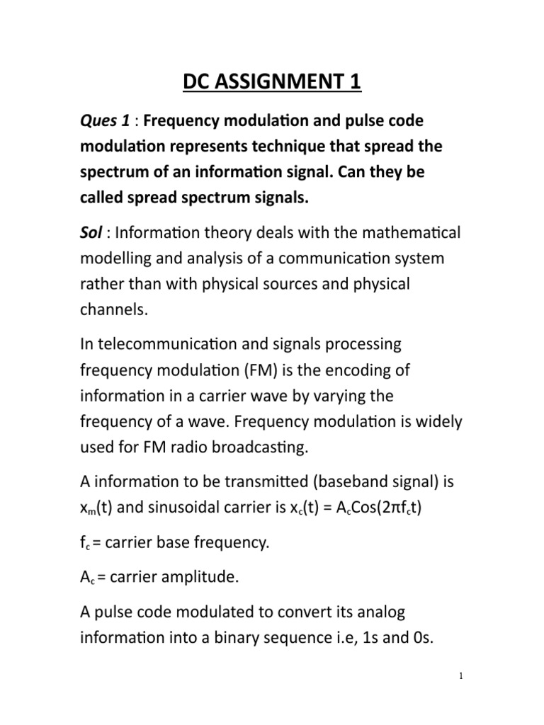 DC Assignment 1 | PDF | Modulation | Frequency Modulation