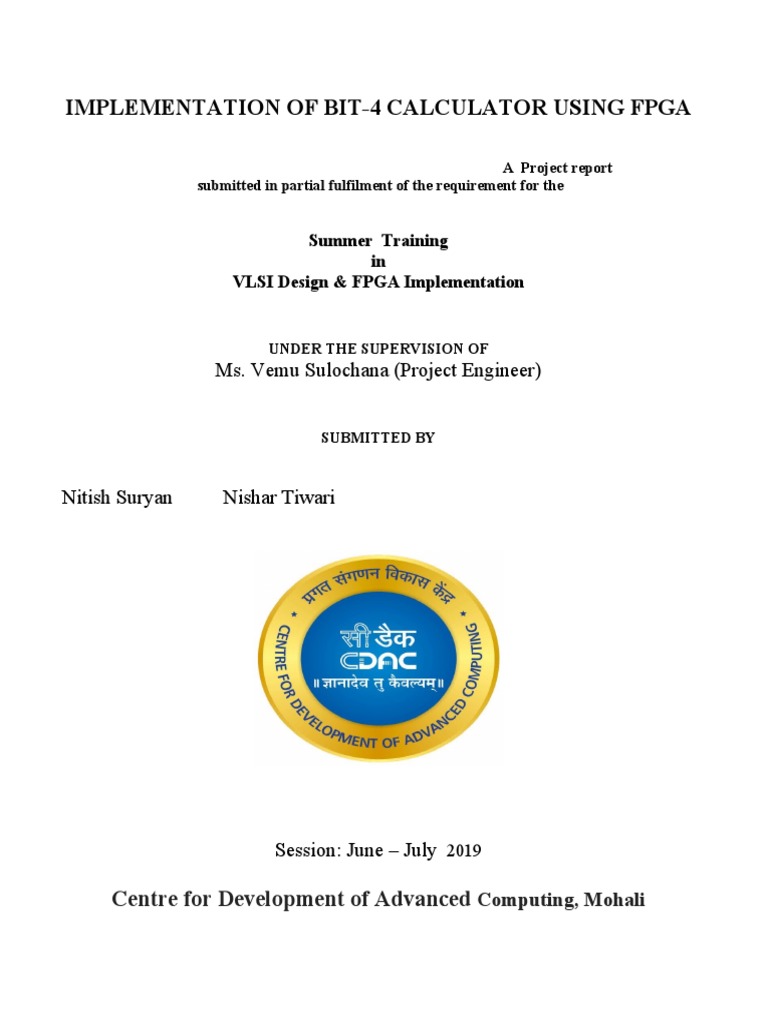 Implementation of Bit-4 Calculator Using Fpga: Ms. Vemu Sulochana (Project Engineer) | PDF ...