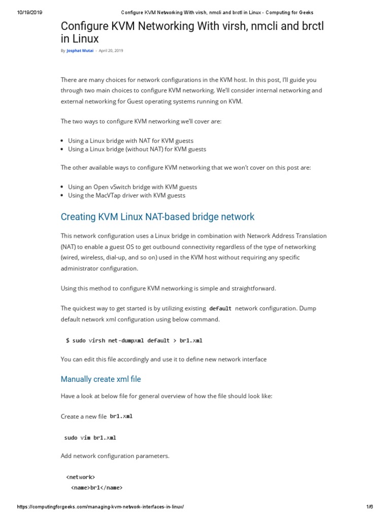 Configure Kvm Networking With Virsh Nmcli And Brctl In Linux Pdf Virtual Machine Computer