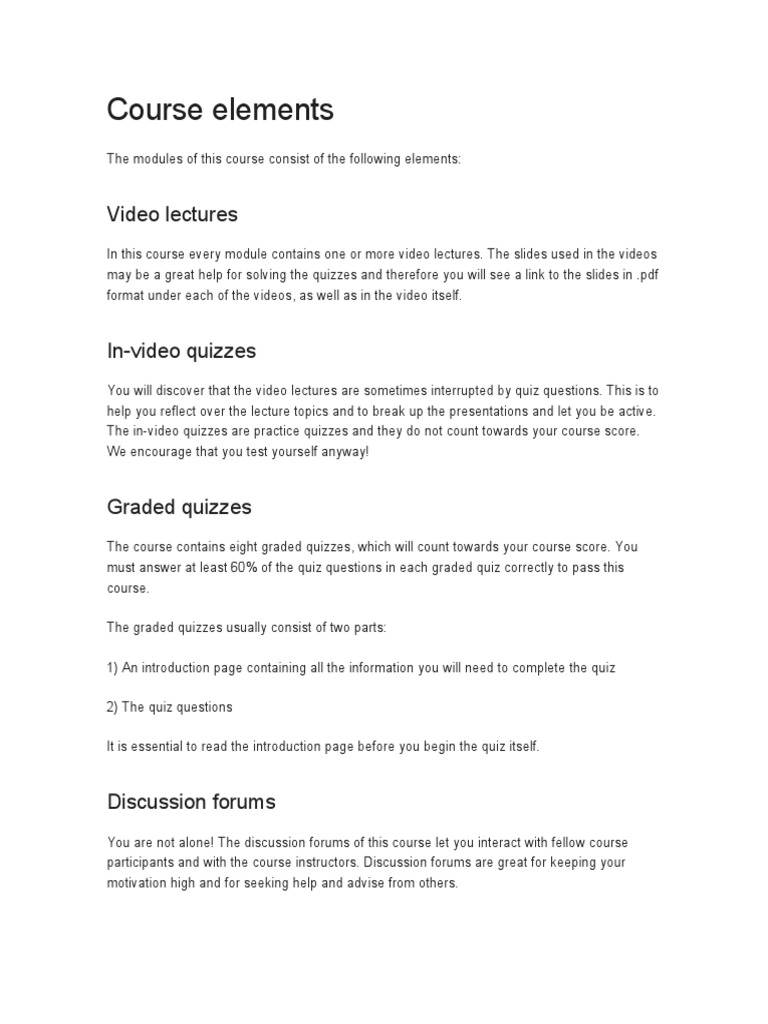 Course Elements: Video Lectures | PDF