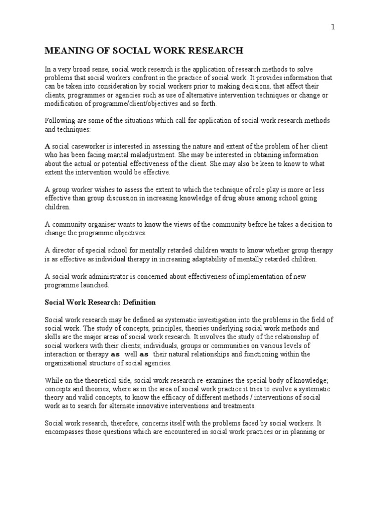 Meaning of Social Work Research | PDF | Social Work | Social Science