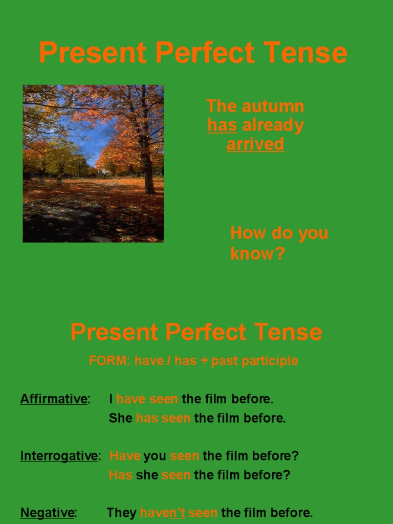Present Perfect Tense: The Autumn Has Already Arrived | PDF | Perfect ...