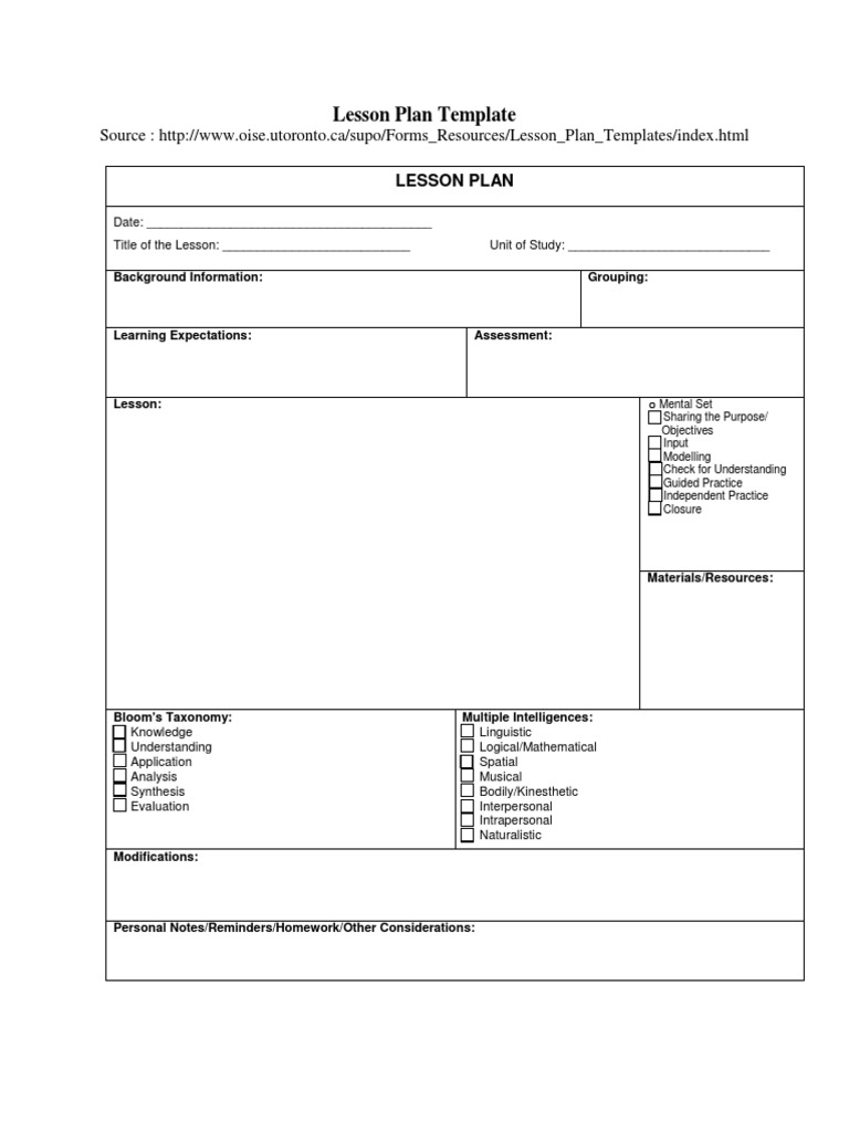 OISE Lesson Plan Template UK | PDF