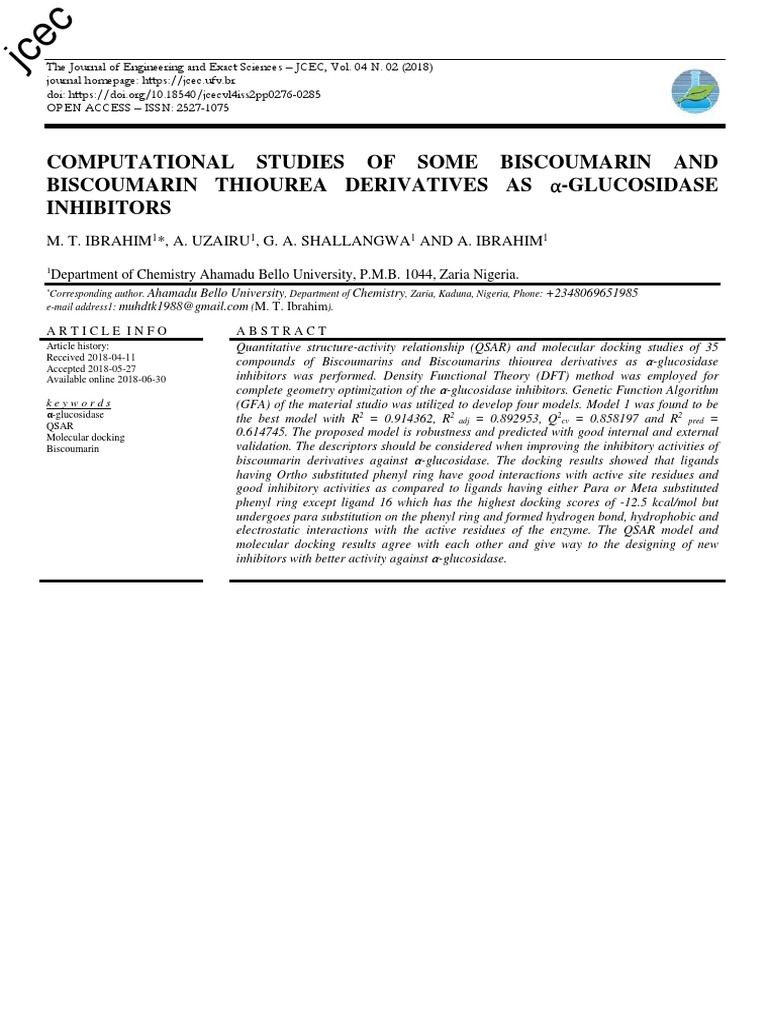 Computational Studies of Some Biscoumarin and Biscoumarin Thiourea Derivatives As Glucosidase ...
