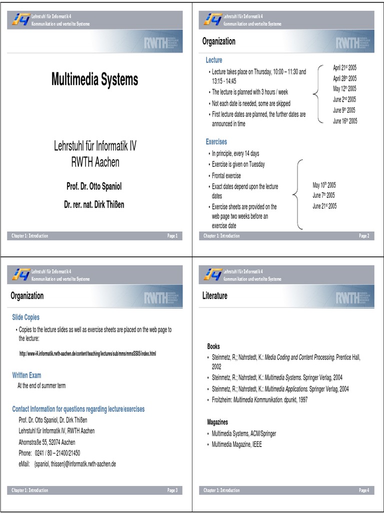 Introduction to Multimedia Systems Lecture | PDF | Video | Data Compression