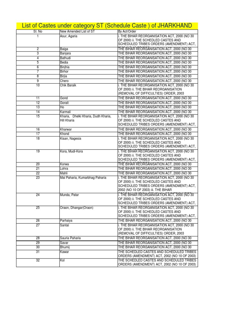 Jharkhand ST Caste List Overview | PDF | Ethnic Groups | Social Groups ...