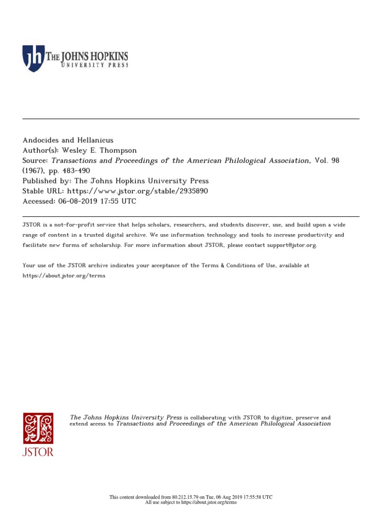 Andocides' Account of Athenian History in De Pace Derived from ...