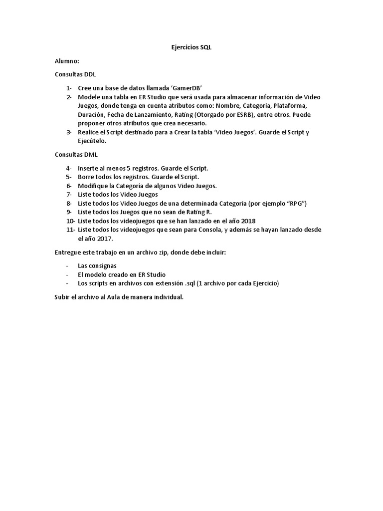 Ejercicios Prácticos de SQL para GamerDB | PDF | Juegos y actividades ...