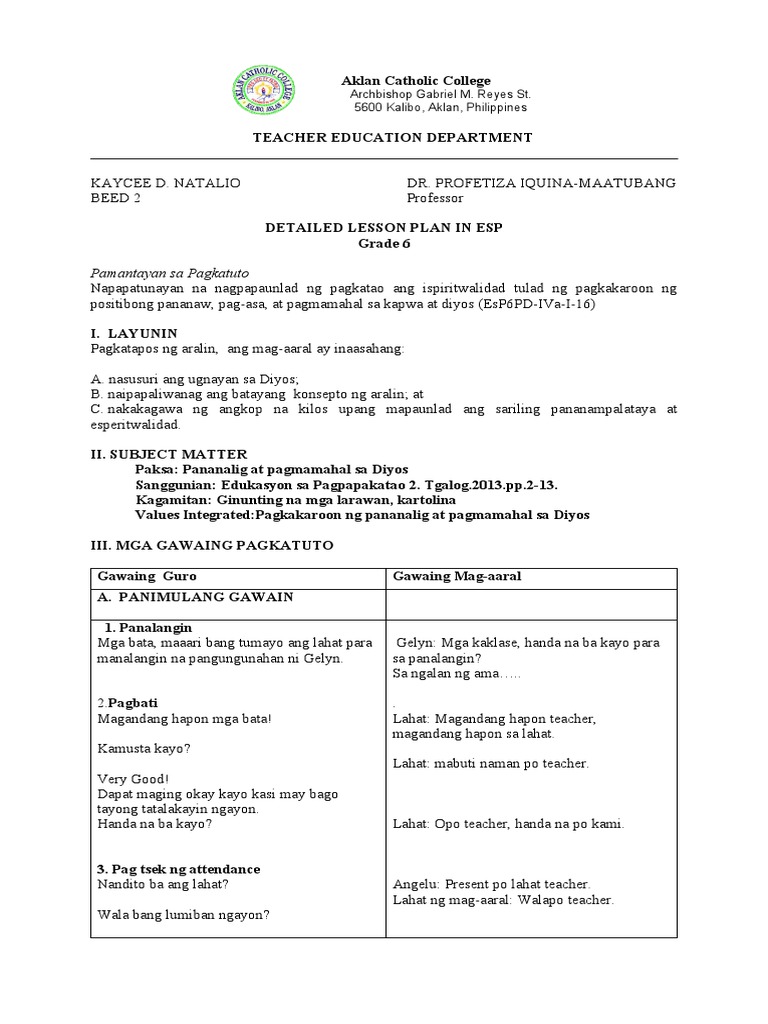 Lesson Plan in Esp | PDF