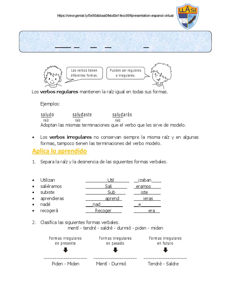 Ejercicios De Verbos Regulares E Irregulares Pdf Artes Del Lenguaje