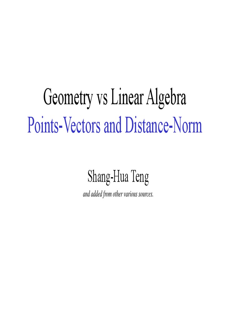 Geometry Vs Linear Algebra: Points-Vectors and Distance-Norm | Download ...