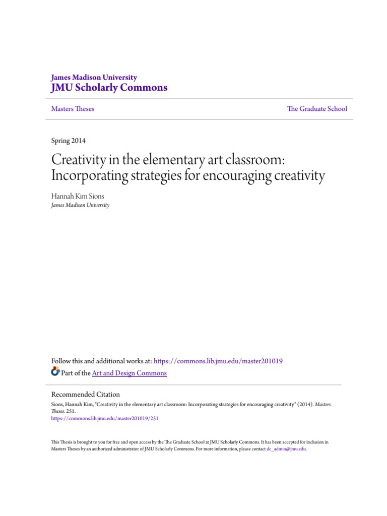 Creativity in The Elementary Art Classroom | PDF | Creativity | Lesson Plan