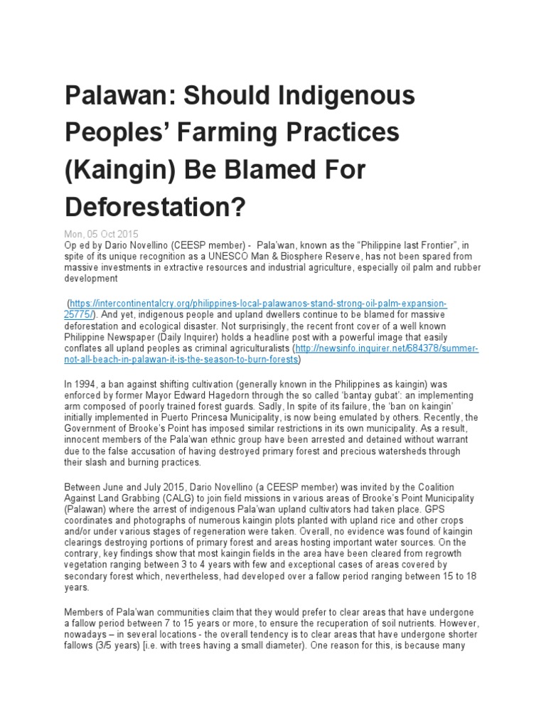 Palawan: Should Indigenous Peoples' Farming Practices (Kaingin) Be ...