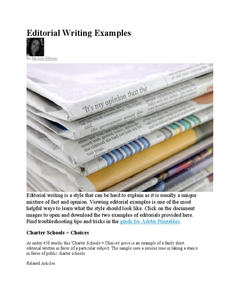 Newspaper Editorial Example