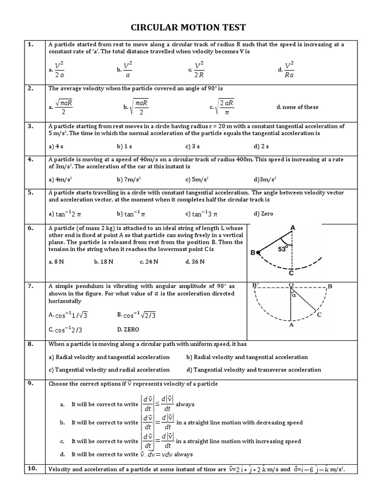 Circular Motion Test | PDF | Acceleration | Speed