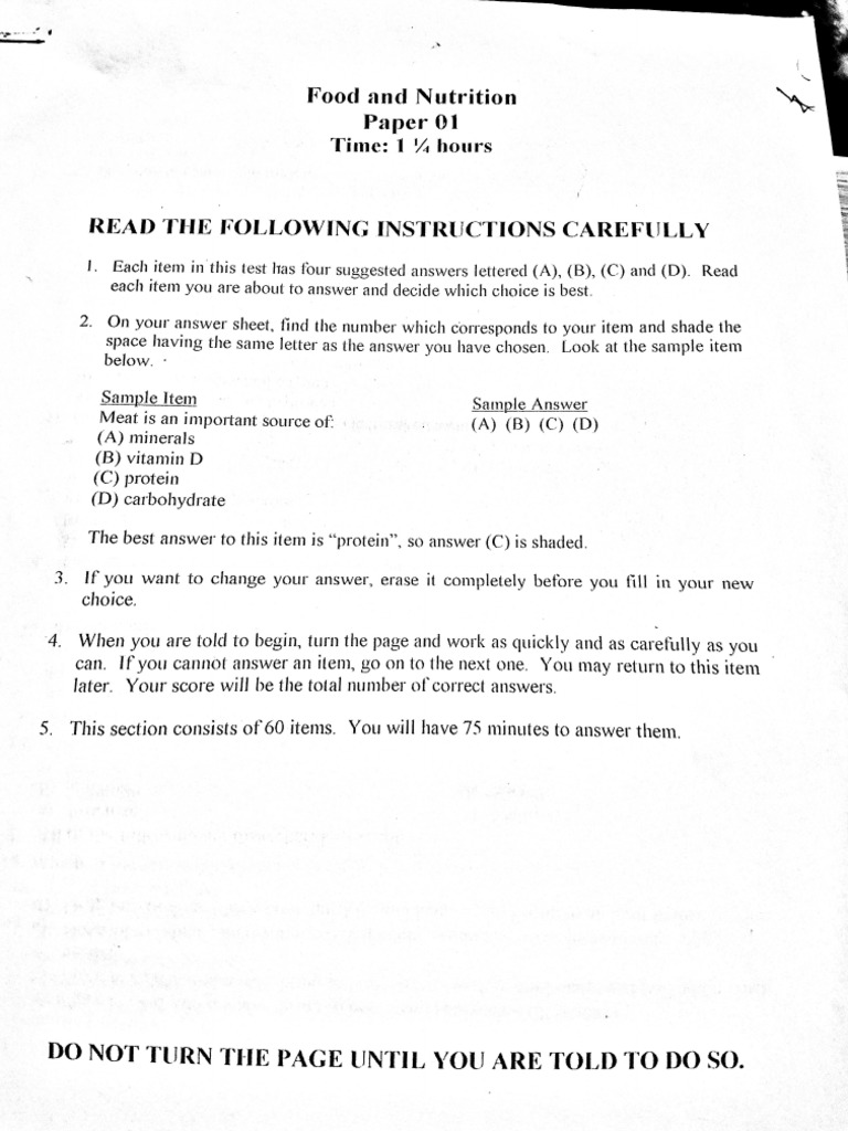 CSEC Food and Nutrition Paper 1 | PDF