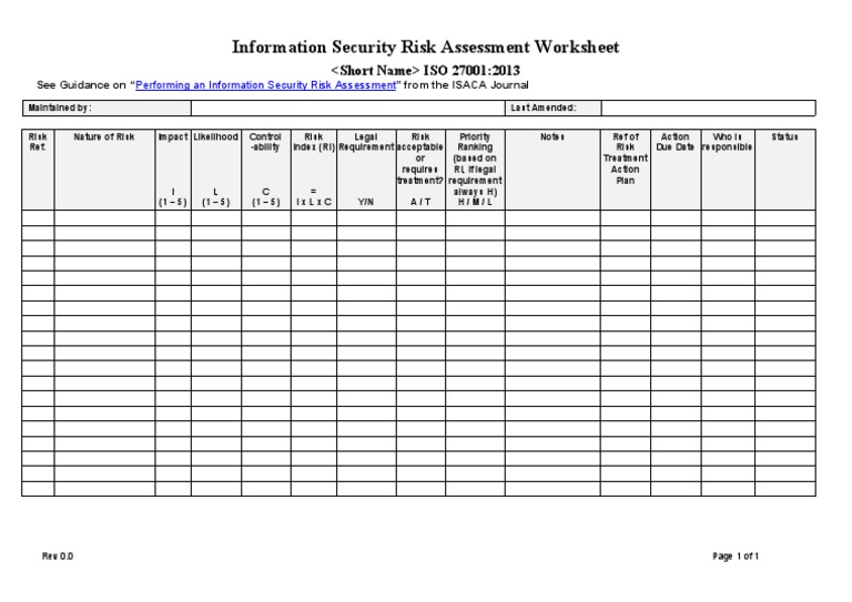 ISMS Risk Assessment Worksheet | PDF