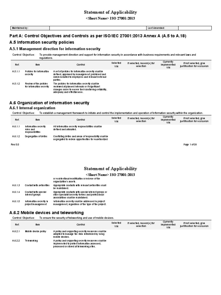 ISMS Statement of Applicability | PDF | Information Security | Access Control