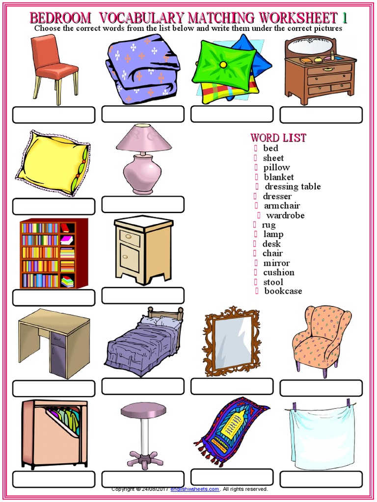 Bedroom Vocabulary Esl Matching Exercise Worksheets For Kids | PDF ...