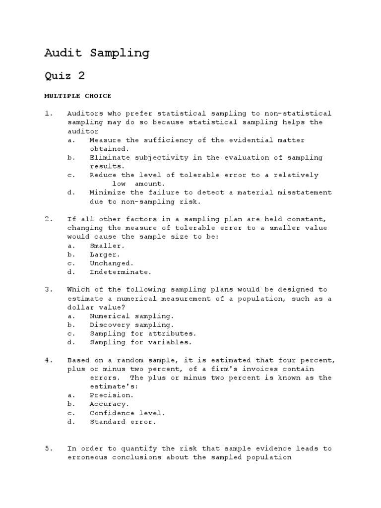 Audit Sampling: Quiz 2 | PDF | Sample Size Determination | Sampling (Statistics)