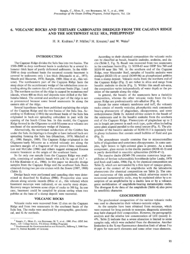 1990 Kudrass Et Al. - Volcanic Rocks and Tertiary Carbonates Dredged ...