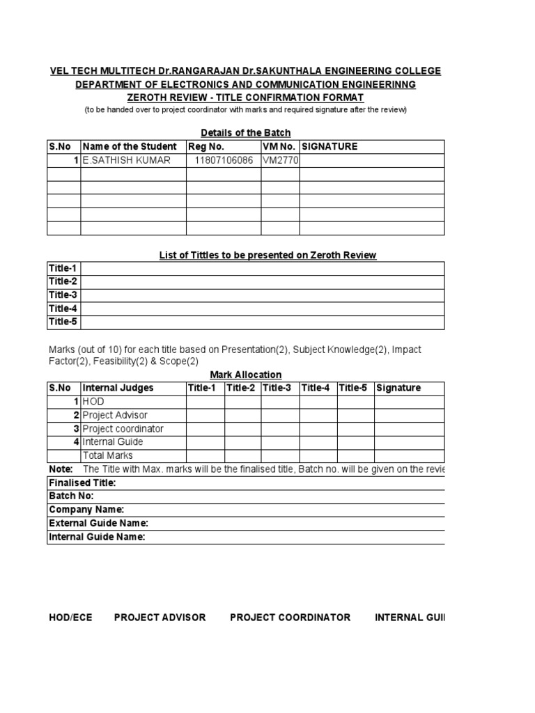 Zeroth Review Title Confirmation Form | PDF